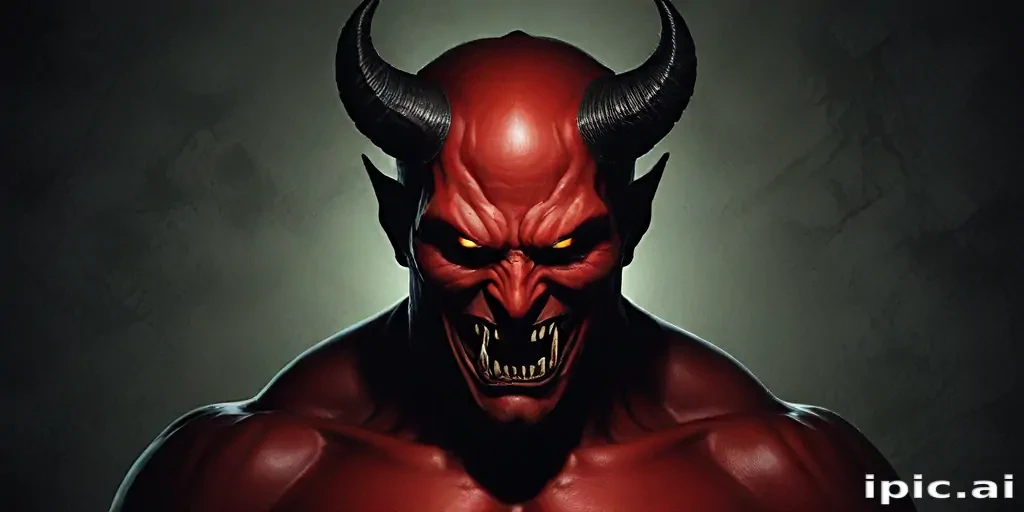 Intense Portrait of a Red Horned Demon with Fierce Expression
