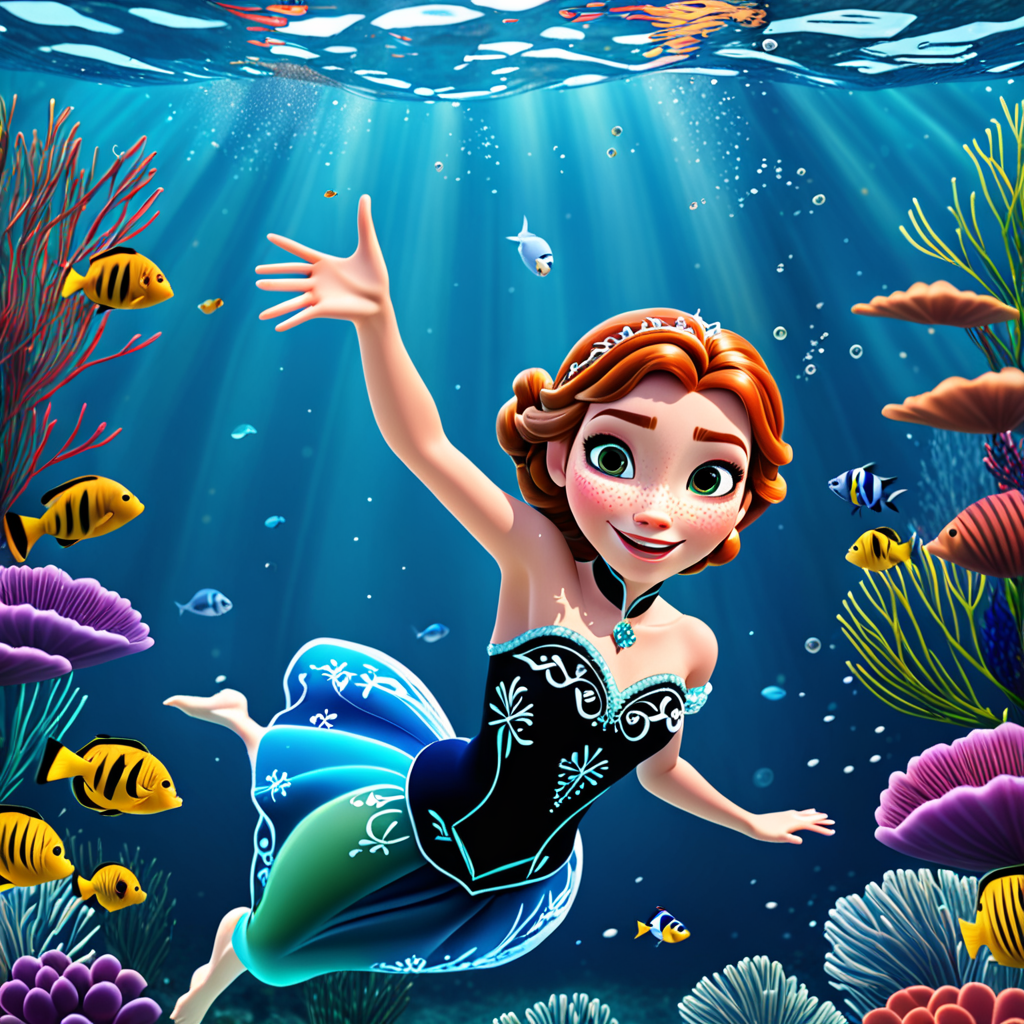 princess Anna swimming from the realistic cartoon underwater swimming ...