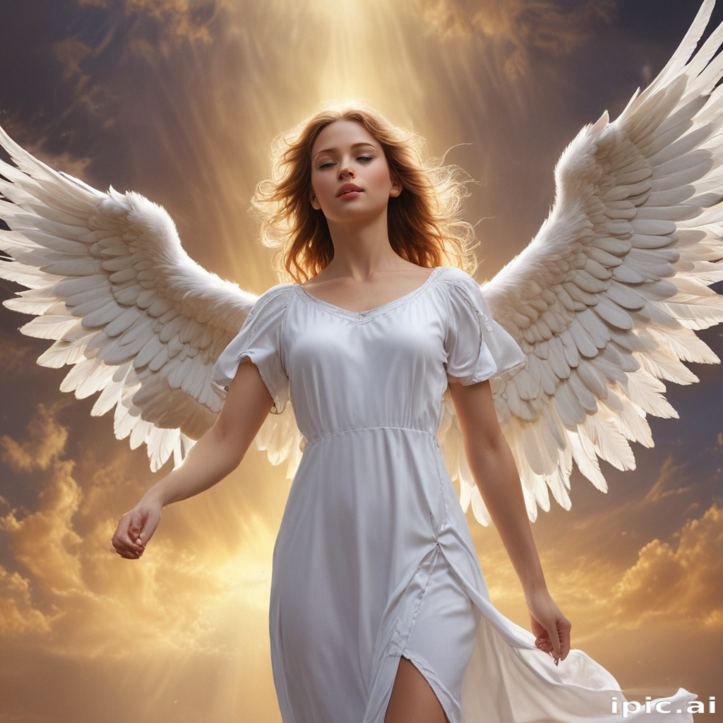 A Serene Angel with Majestic Wings Illuminated by a Divine Light
