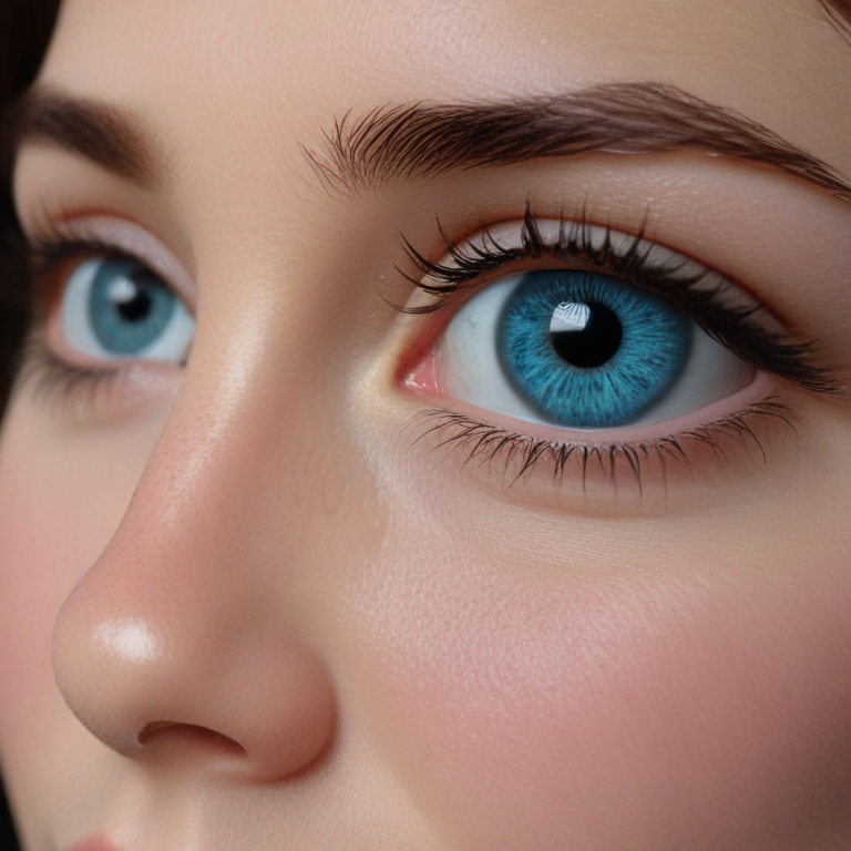 Close-Up of a Stunning Face with Striking Blue Eyes and Flawless Skin