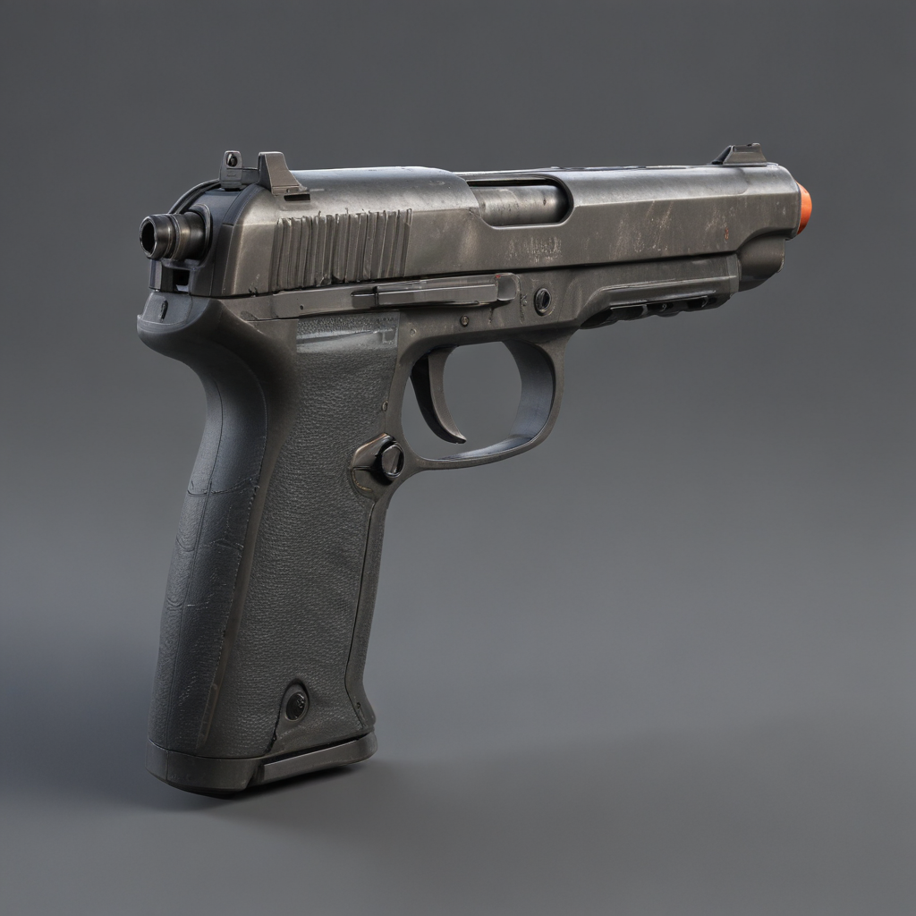 Side profile of a futuristic pistol used in sci-fi army, side view ...