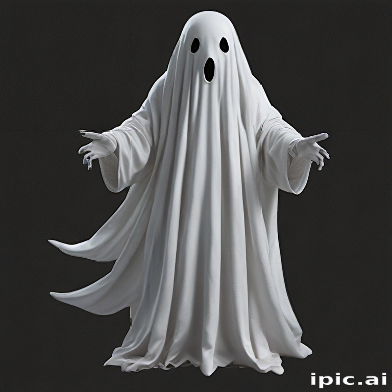 A Whimsical Ghost in a Flowing White Sheet with Outstretched Arms.