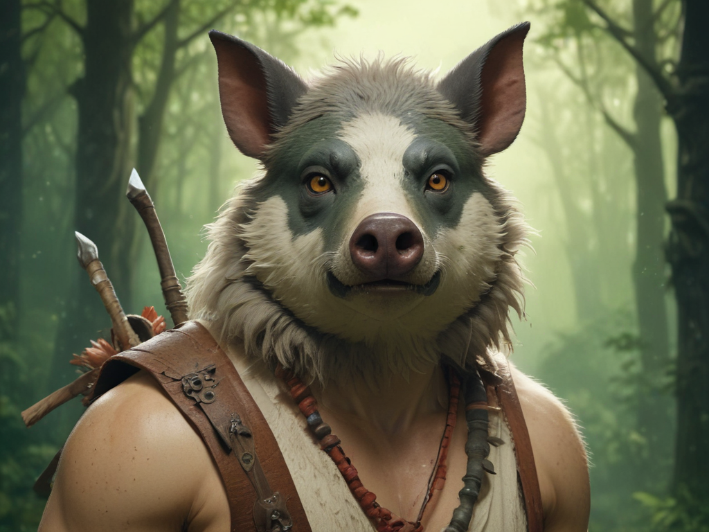 lord Okkoto, boar, princess mononoke, green background