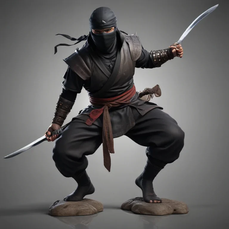 Dynamic Ninja Warrior in Traditional Attire, Poised for Action with ...