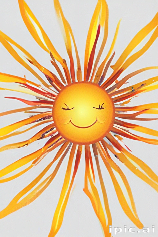 Cheerful Sun with Smiling Face and Radiant Yellow Rays of Light