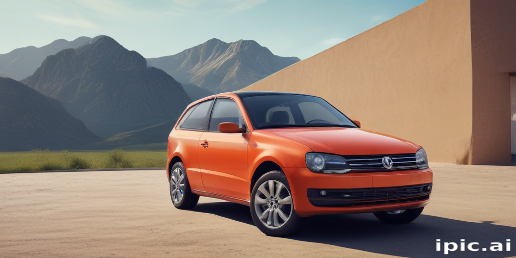 Vibrant Orange Compact Car Parked Against Scenic Mountainous Landscape ...