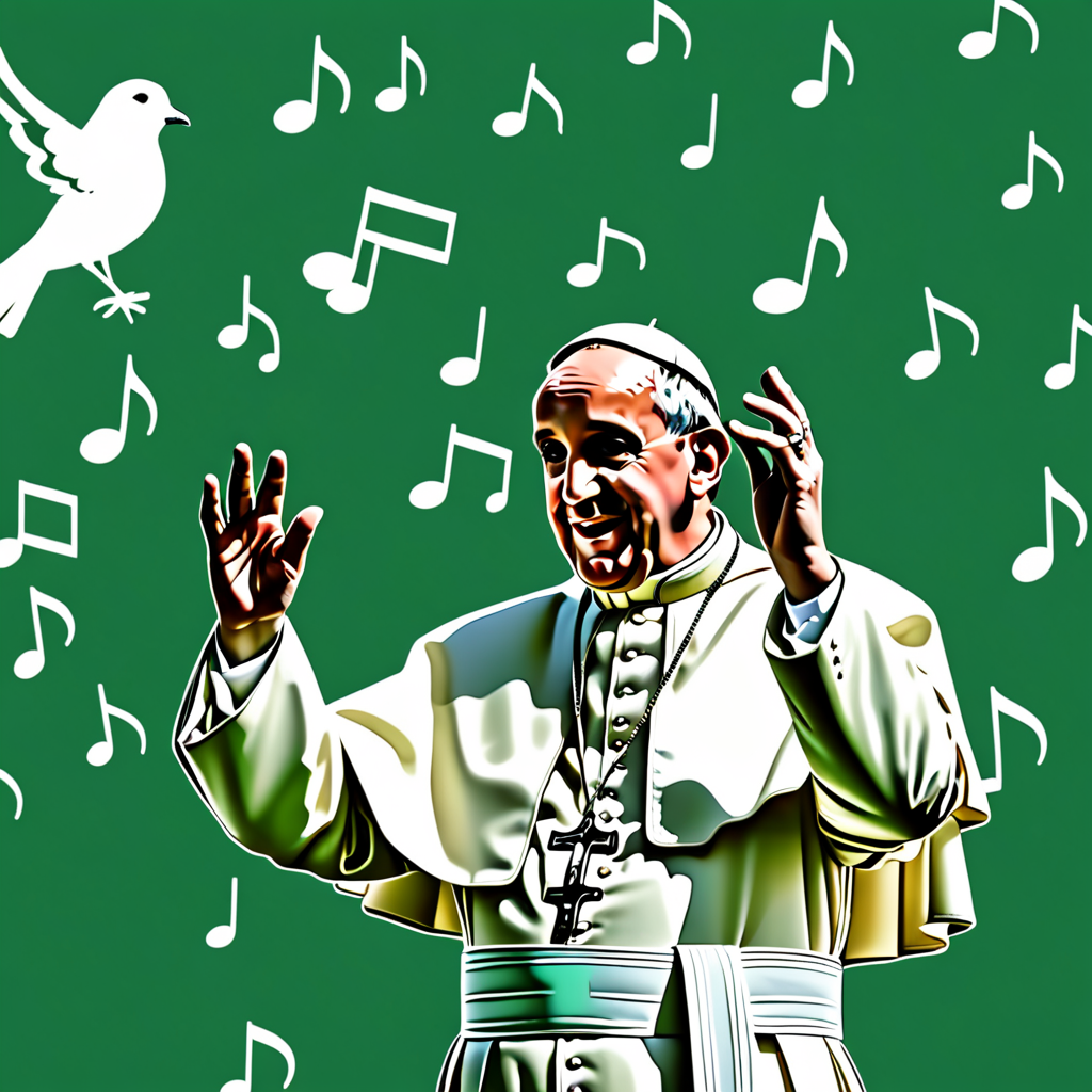 paint pop art man sing a song musical notes pope francis benedix dove ...