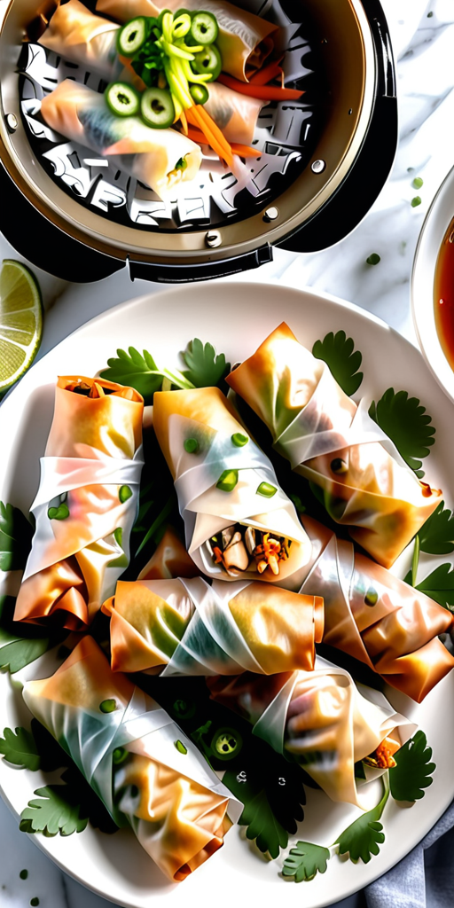 Deliciously Wrapped Vegetable Spring Rolls with Fresh Herbs and Dipping ...