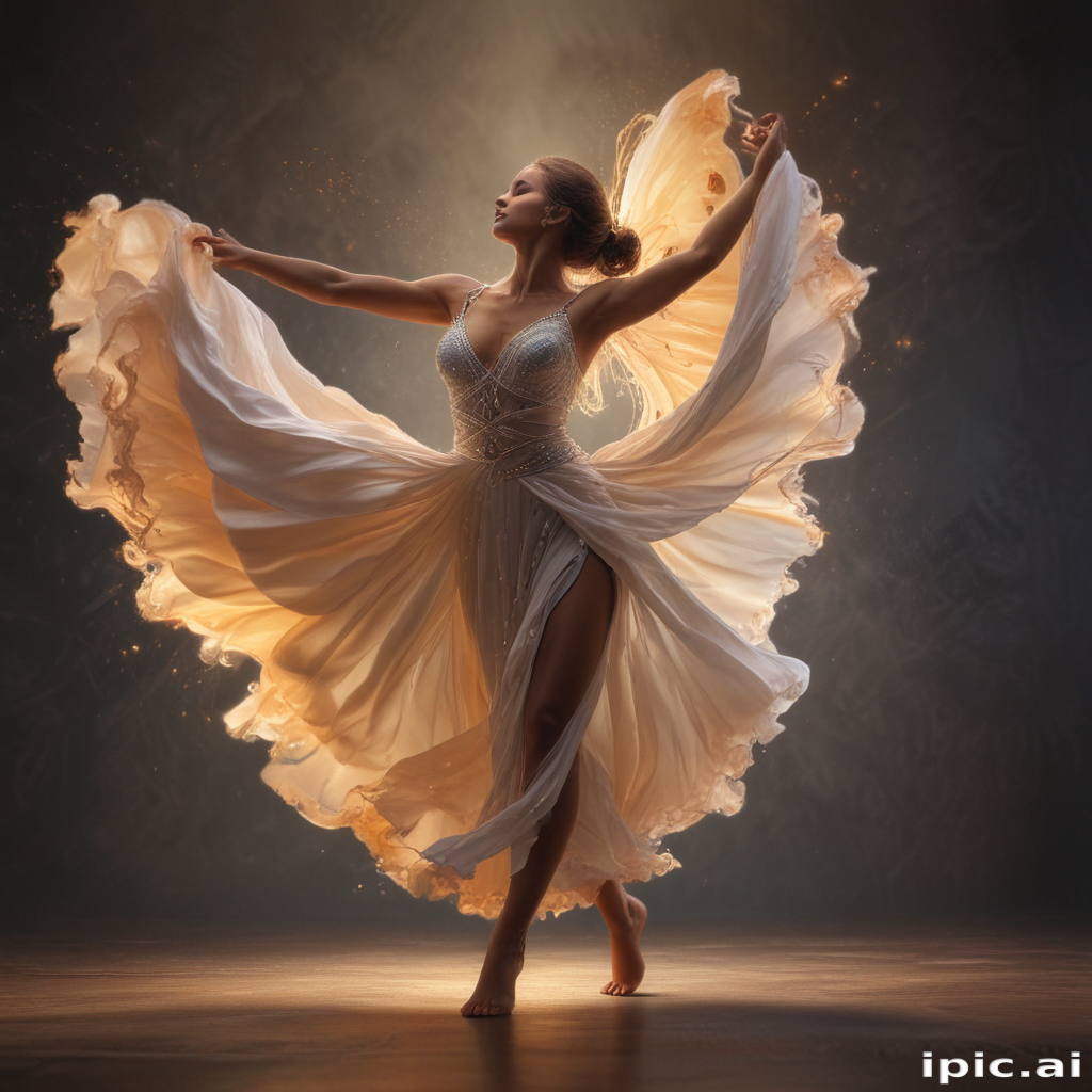 Graceful Dancer in Ethereal Dress Captivating with Fluid Movement and Light
