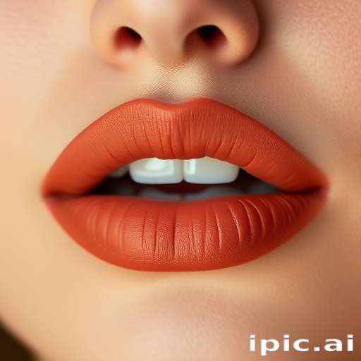 Close-Up of Beautiful Lips with Bold Orange Lipstick and Smooth Skin