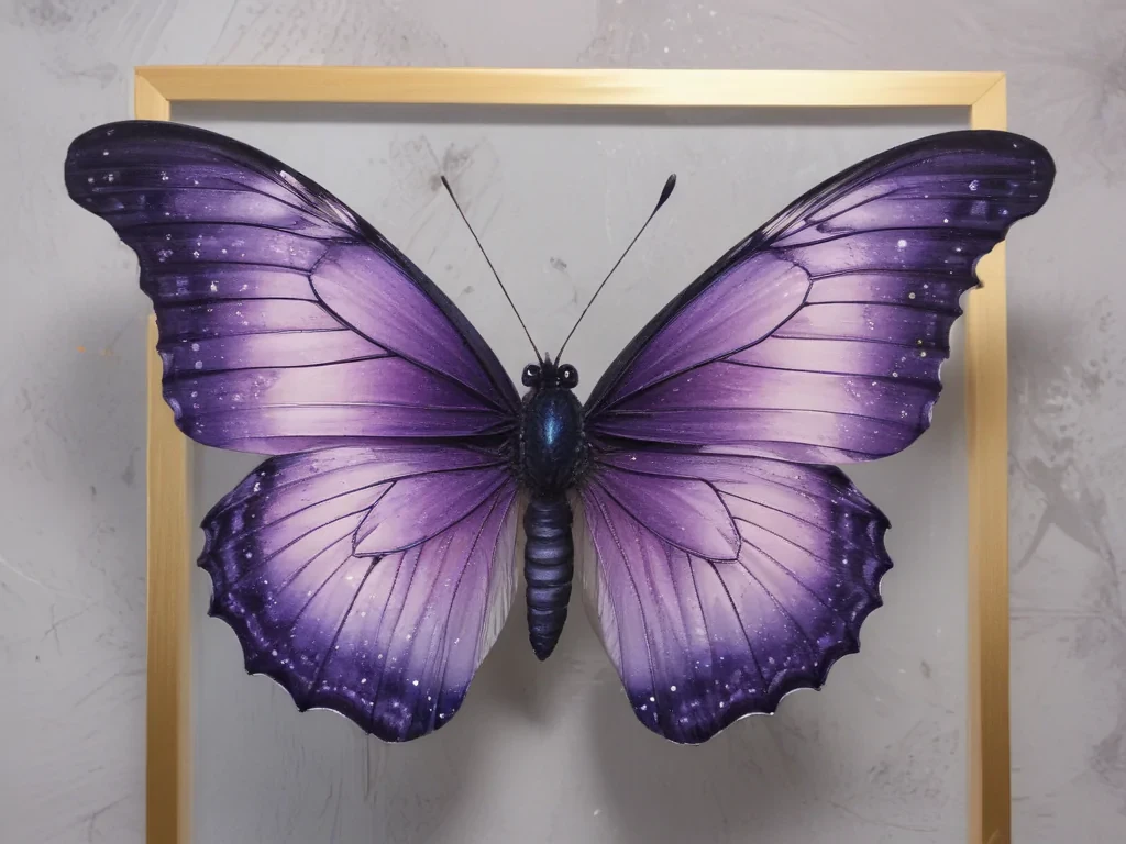 Beautifully Crafted Purple Butterfly Displayed in an Elegant Gold Frame
