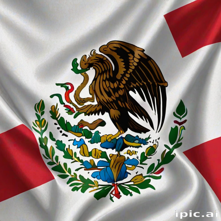 Vibrant Representation of the Mexican Flag with Eagle and Serpent Emblem