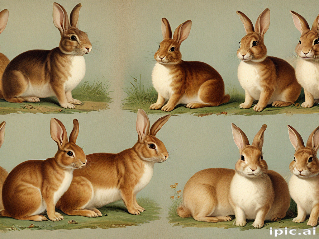 Charming Illustration Featuring a Group of Adorable Rabbits in Various ...