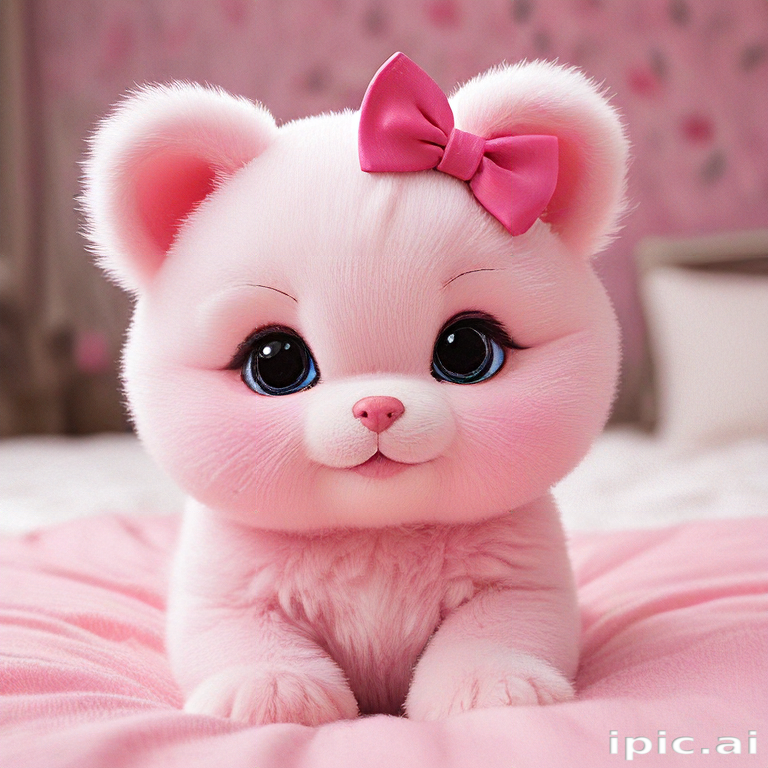 Adorable Pink Plush Toy Cat with Big Eyes and Cute Bow