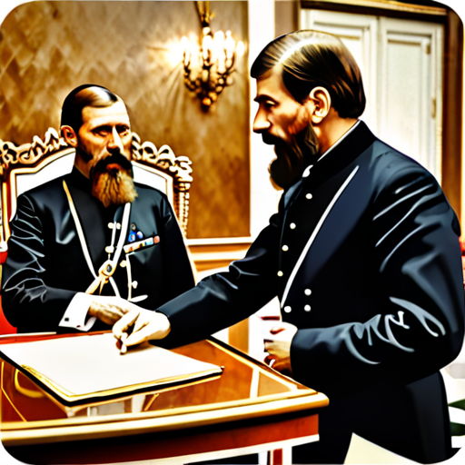 Grigory Rasputin talking with tsar Nicholas II