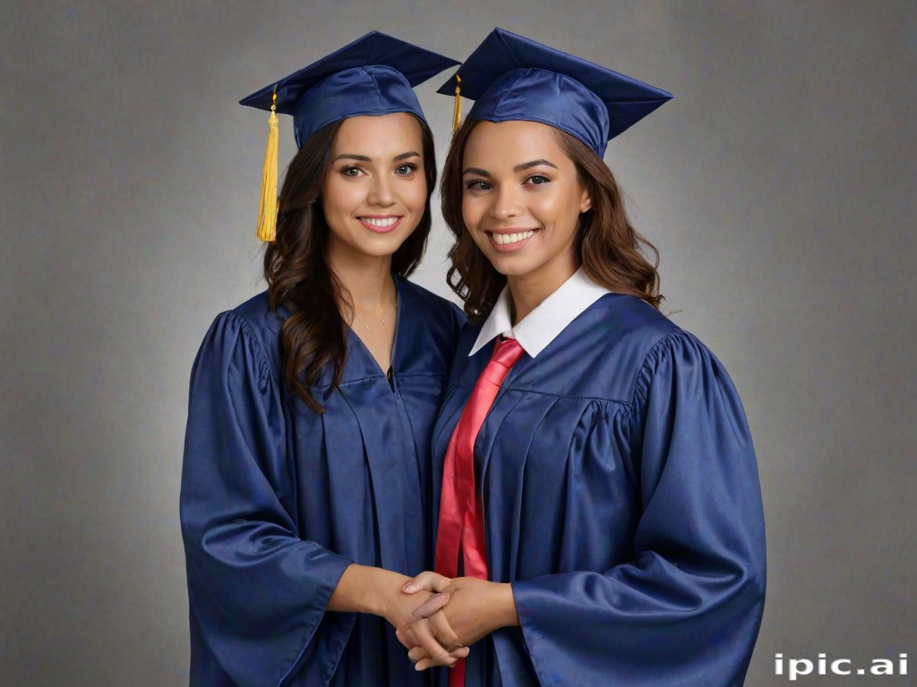 Two Proud Graduates Celebrating Their Achievement in Cap and Gown