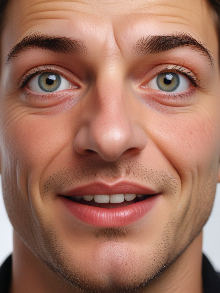 Close-Up Portrait of a Smiling Man with Bright Green Eyes