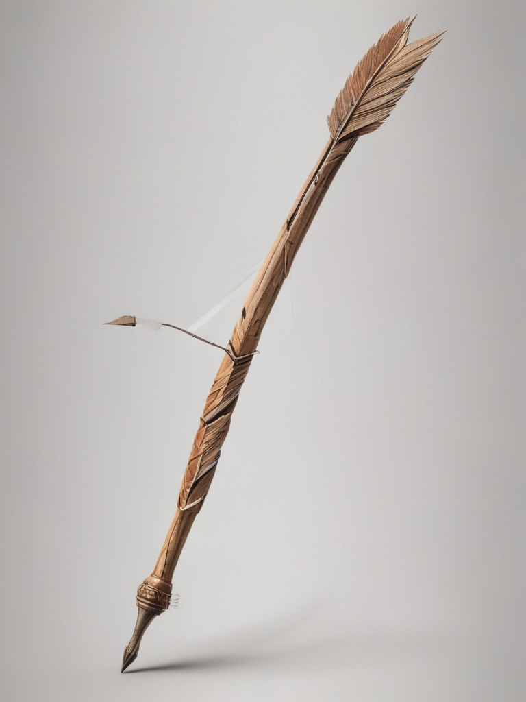 An Intricate Wooden Quill Designed to Resemble a Bow and Arrow