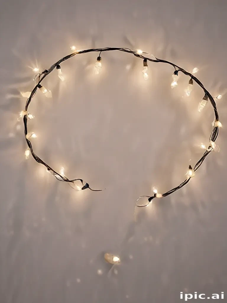 Twinkling String Lights Forming a Circular Shape Against a Neutral ...