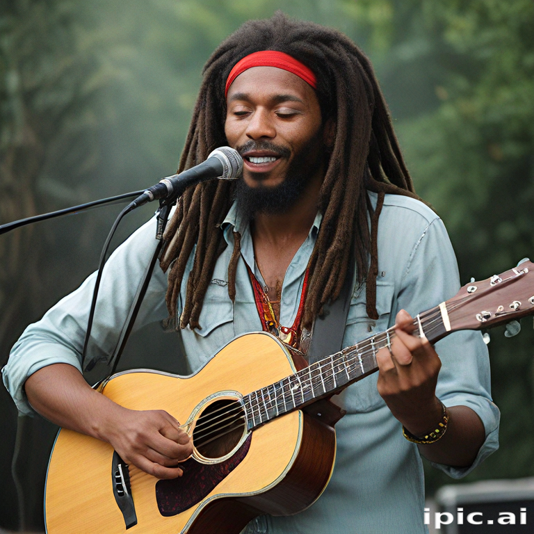 Talented Musician Strumming Guitar and Singing Joyfully at Outdoor ...