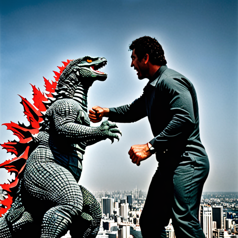 man punching godzilla