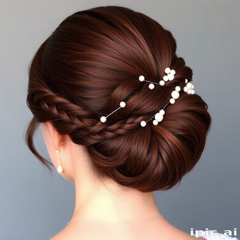 Elegant Updo with Braids and Pearls for a Special Occasion.