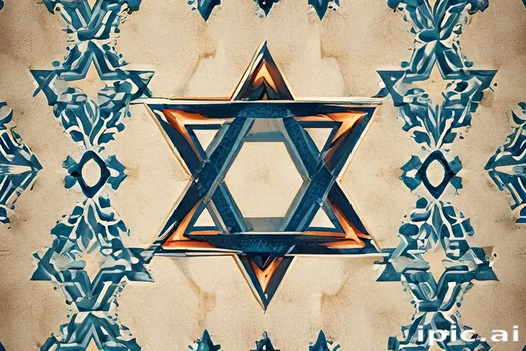 Intricate Star of David Design with Blue and Gold Patterns