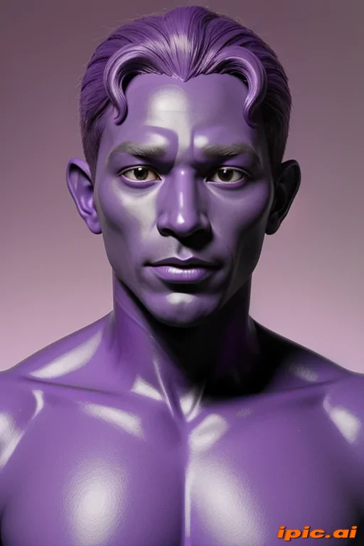 Vibrant Portrait of a Strong, Purple-Hued Male Figure with Unique Hair