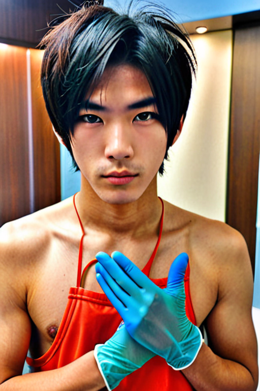 handsome emo cute japanese twink with medical gloves