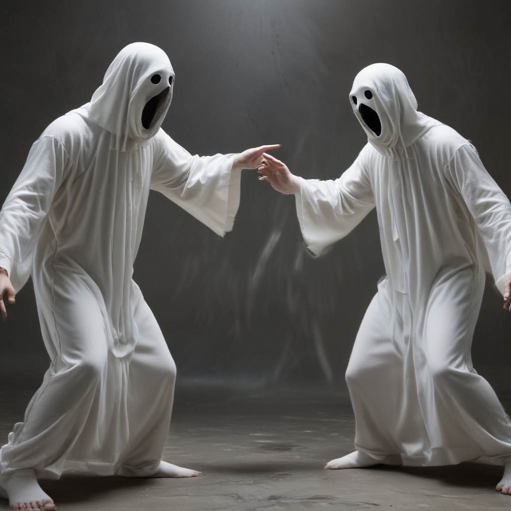 two ghosts fighting