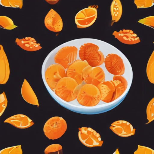orange seeds in a bowl illustration style