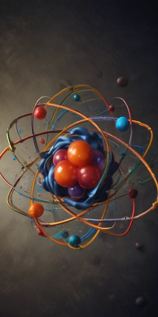 Colorful Representation of an Atom with Electrons Orbiting Around Nucleus