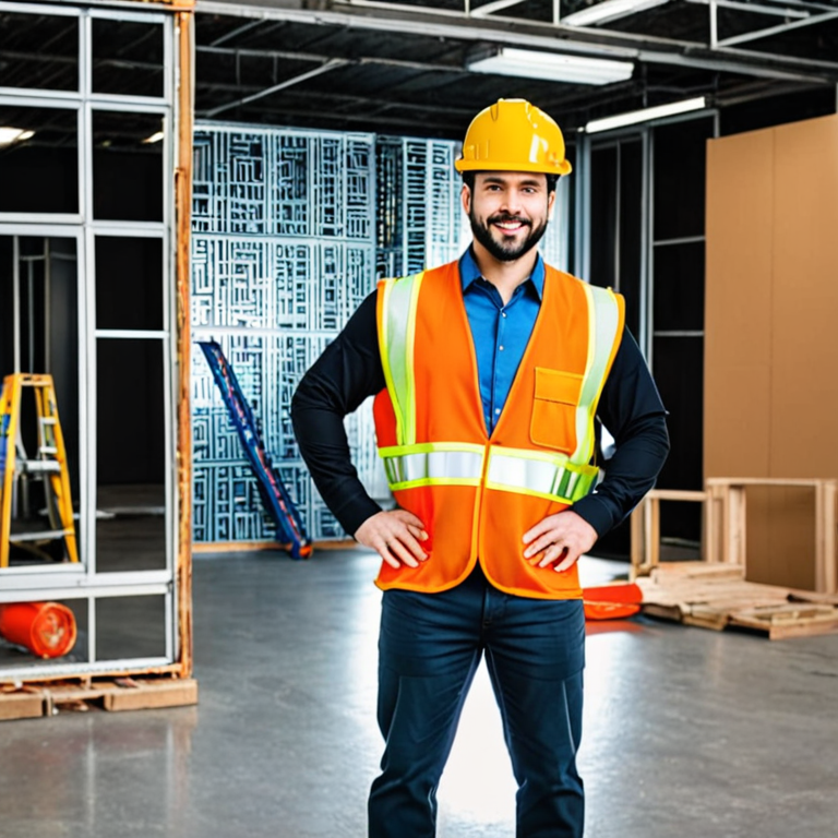 It professional costume with construction designs in background