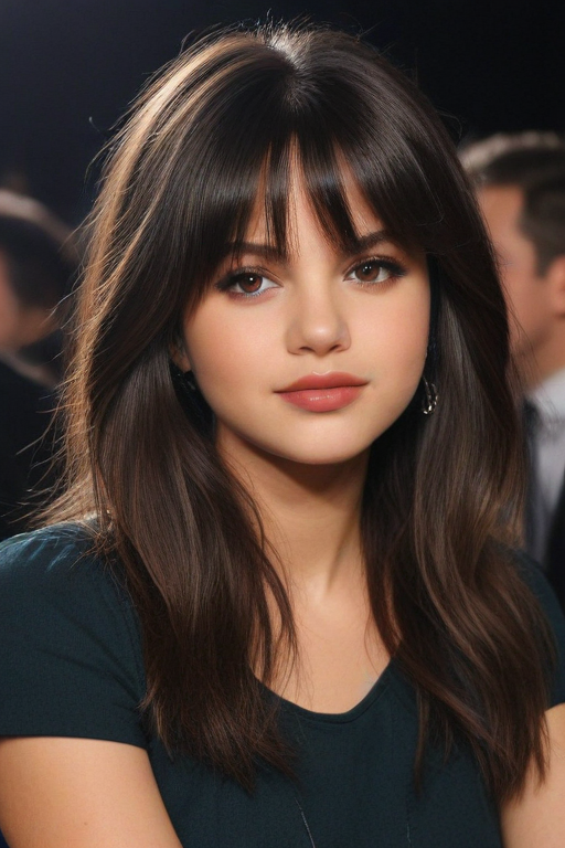 Stunning Portrait of a Young Woman with Beautiful Long Hair and Bangs