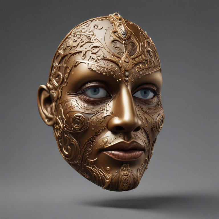 Intricately Designed Golden Mask with Elaborate Patterns and Unique ...