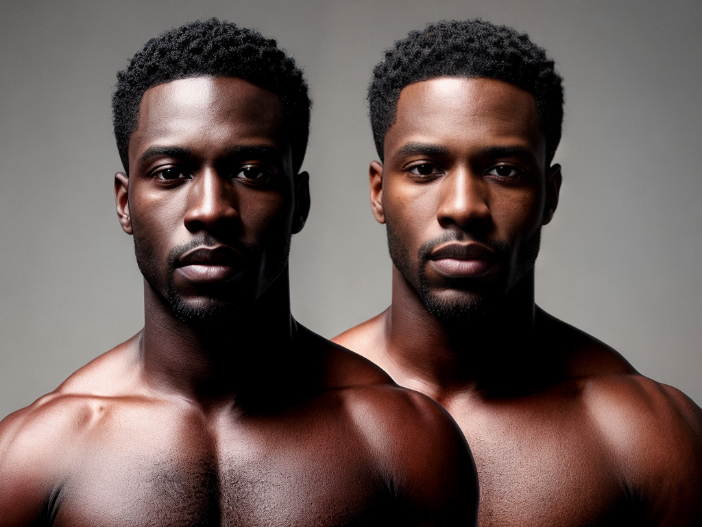 Full portrait of a Dark-chocolate men whose five feet and eleven inches ...