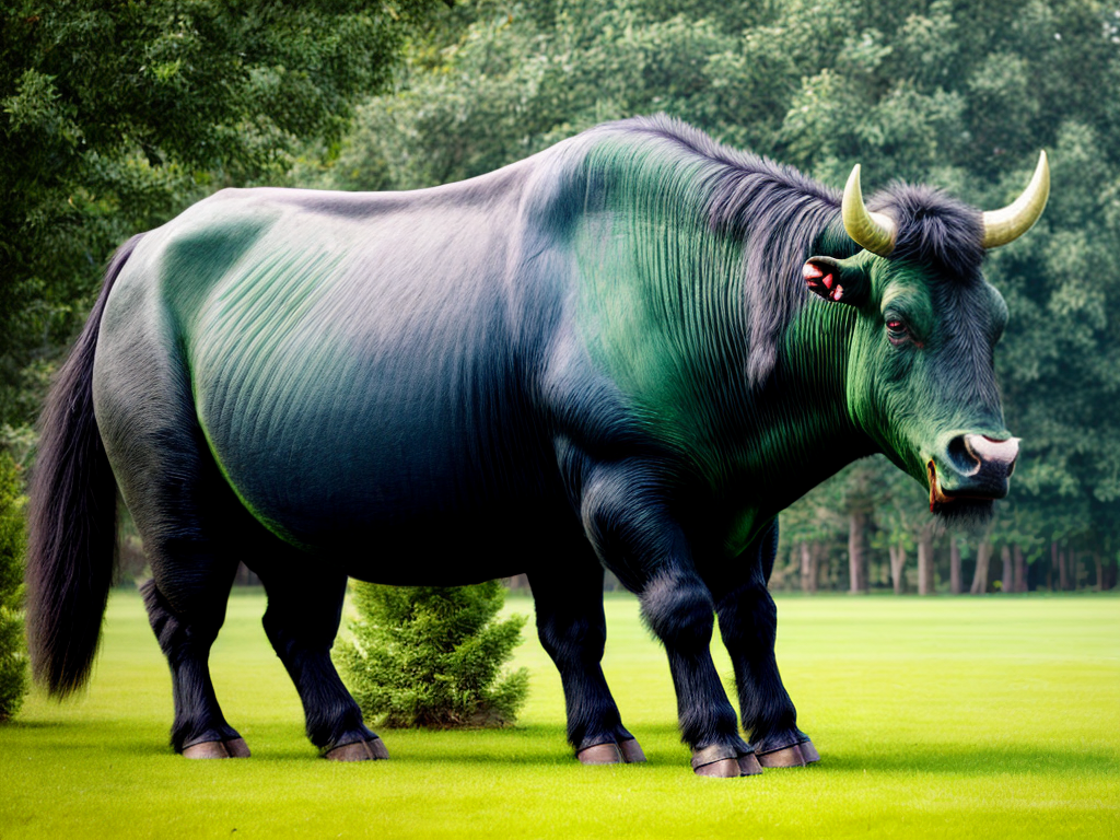 a green bull in a very aggressive and realistic pose