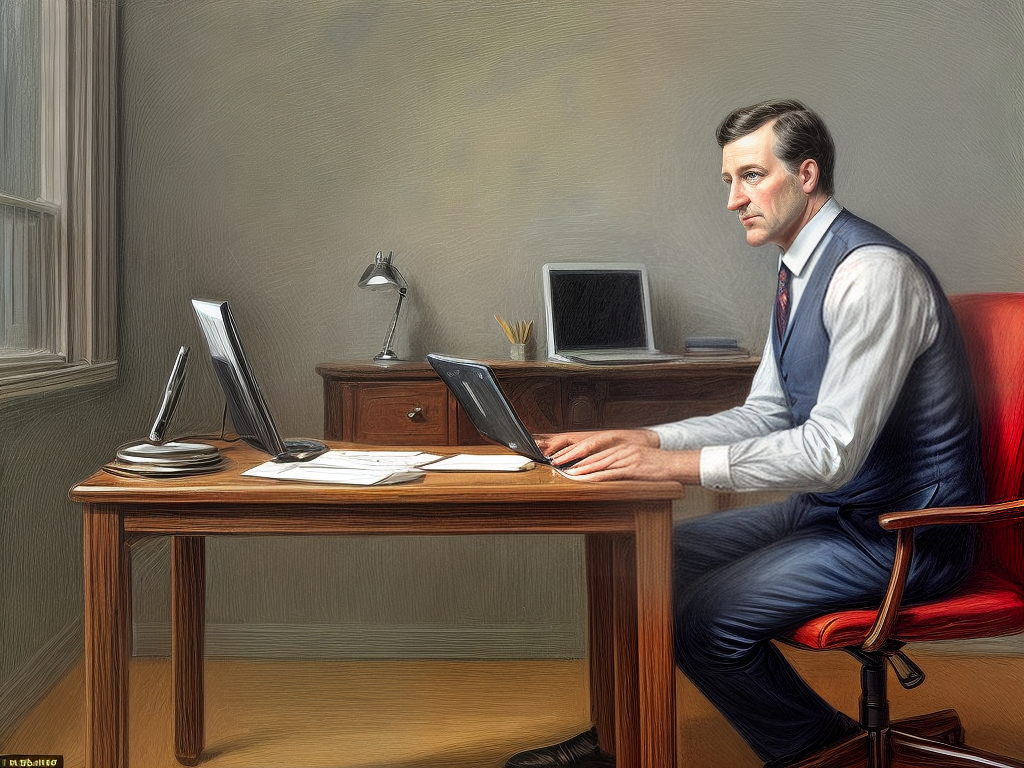 A man sitting in his office at night talking