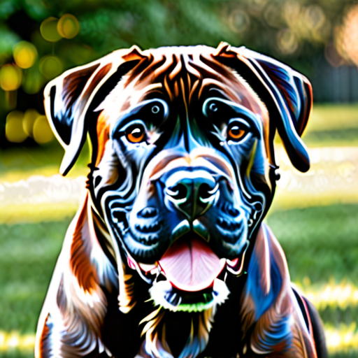 Cane corso with cropped ears showing its teeth