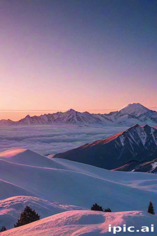 Stunning Mountain Landscape at Sunrise with Snow-Covered Peaks and Clouds
