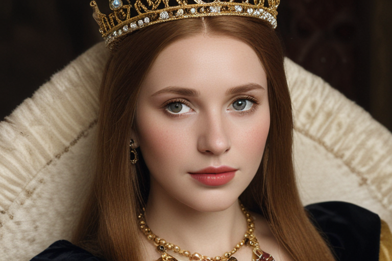 realistic photo of queen Katherine of Aragon in real life, strawberry ...