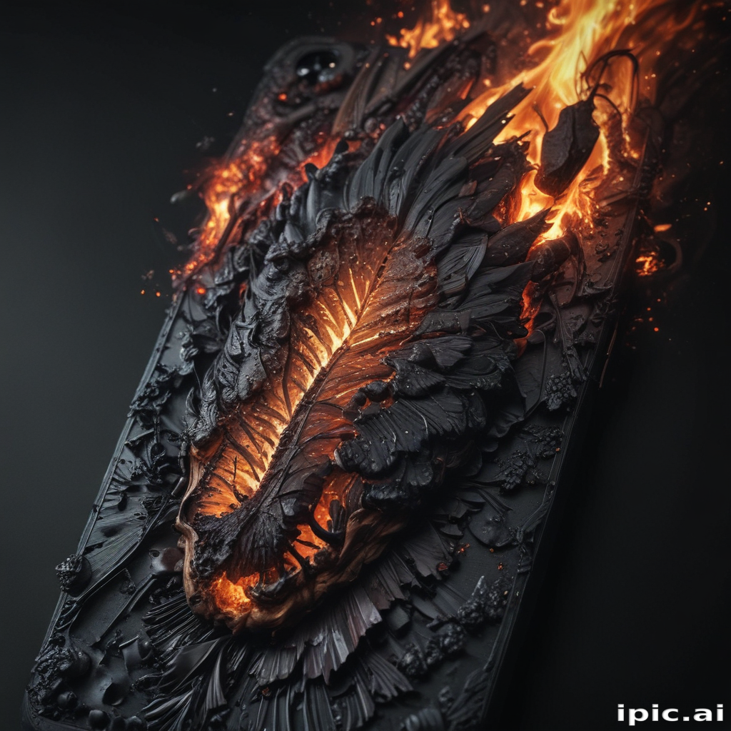 Intricate Black Dragon Design with Fiery Flames Erupting from the Surface