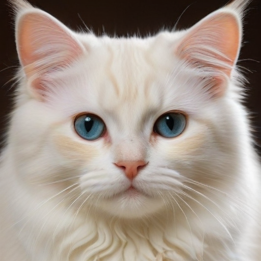 A Majestic White Cat with Striking Blue Eyes and Fluffy Fur.