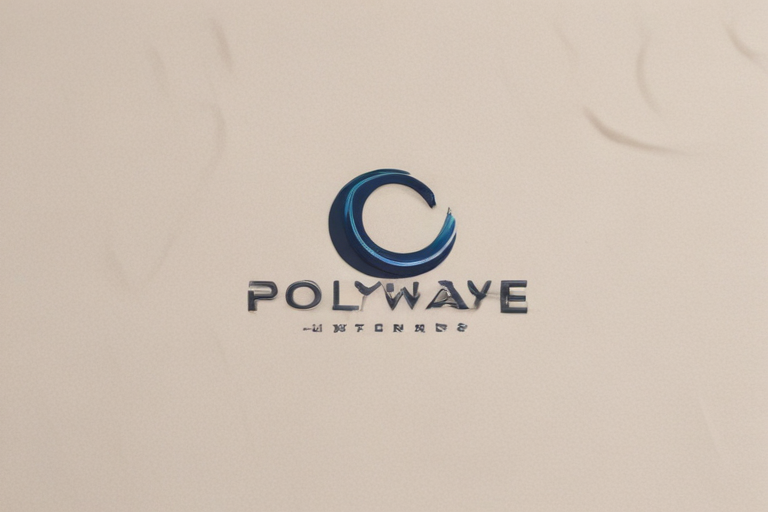 A simple logo for a company named PolyWave that has waves of polymers in it
