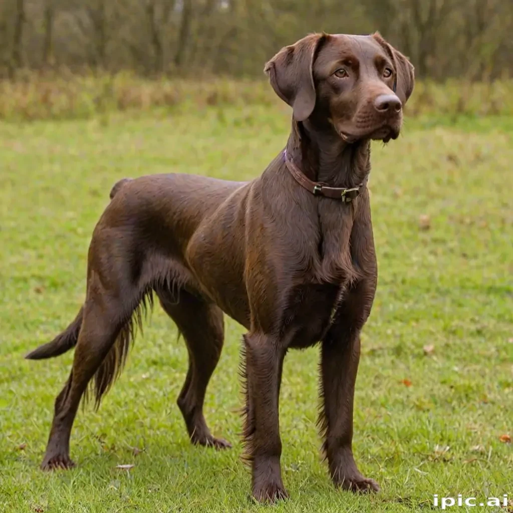 A Majestic Brown Dog Standing Proudly in a Scenic Green Field