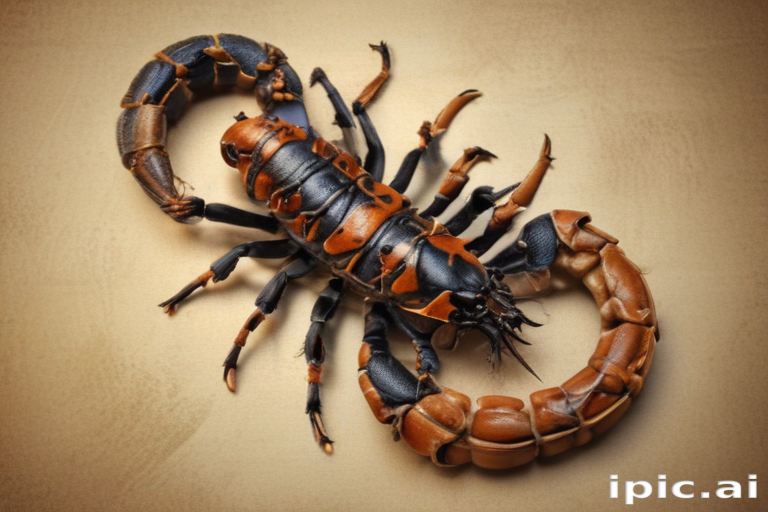 Intricate Close-Up of a Strikingly Colored Scorpion on a Wooden Surface