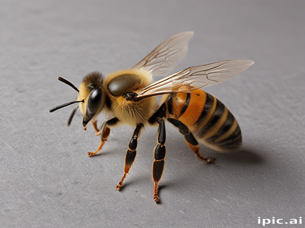 A Close-Up View of a Honeybee with Detailed Features and Textures.