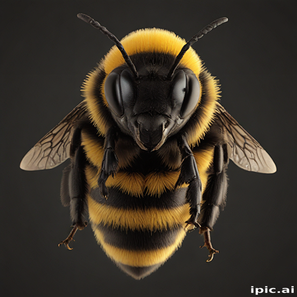 Close-Up View of a Vibrantly Colored Bumblebee Against a Dark Background