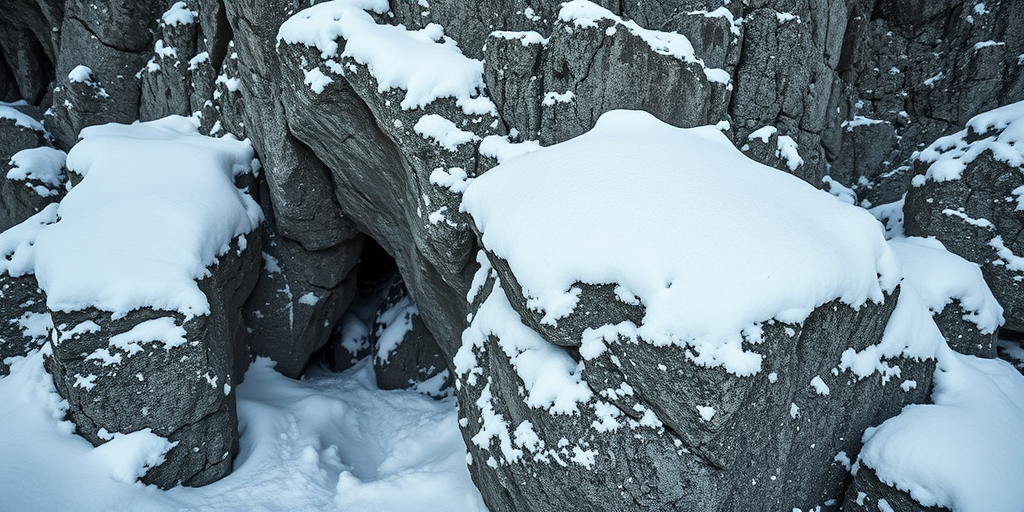 Winter Landscape Featuring Snow-Covered Rocks Amidst a Serene Natural ...