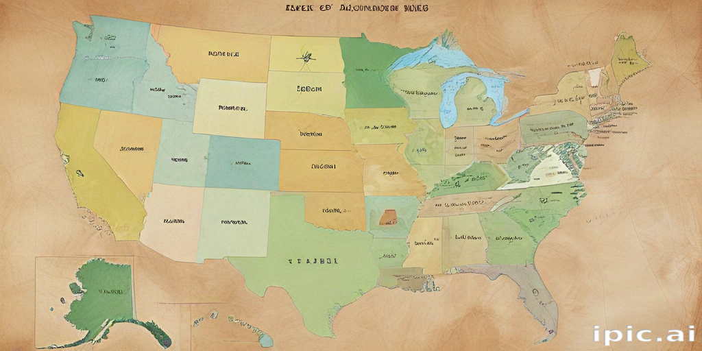Colorful Map of the United States Highlighting State Names and Borders
